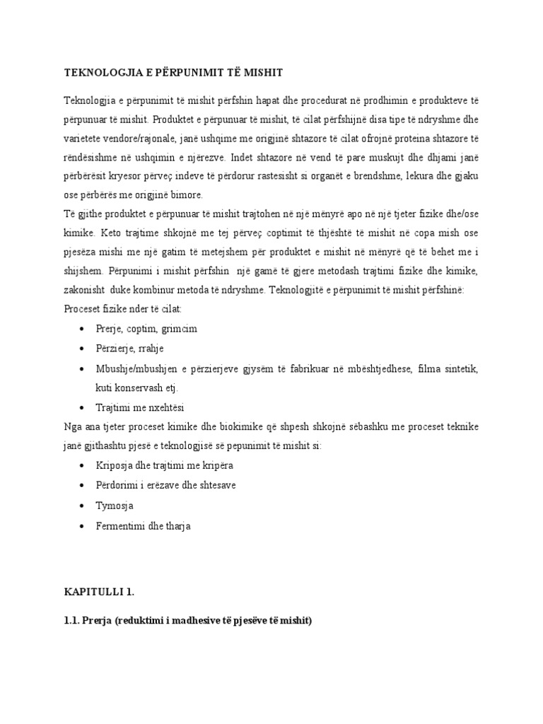 TEKNOLOGJIA E PËRPUNIMIT TË MISHIT Tema 1 | PDF