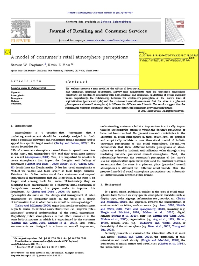 A1003 A Model of Consumer's Retail Atmosphere Perceptions | PDF ...