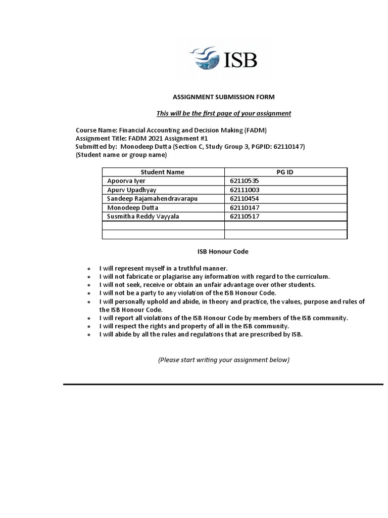 FADM 2021 Assignment N1 FSET STUDENT VERSION Section C, SG3, PGPID 62110147 | PDF | Equity ...