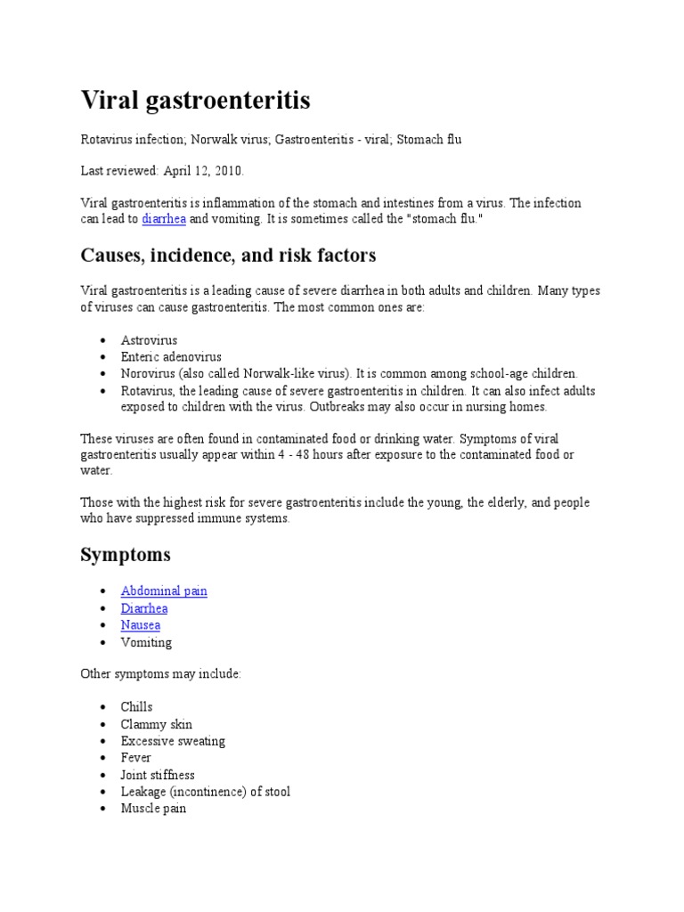 Viral Gastroenteritis: Causes, Incidence, and Risk Factors | PDF ...
