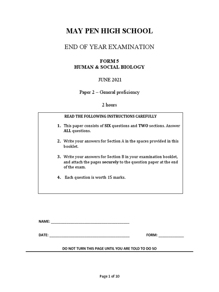 Form 5 HSB End of Year Exam | Download Free PDF | Meiosis | Mitosis