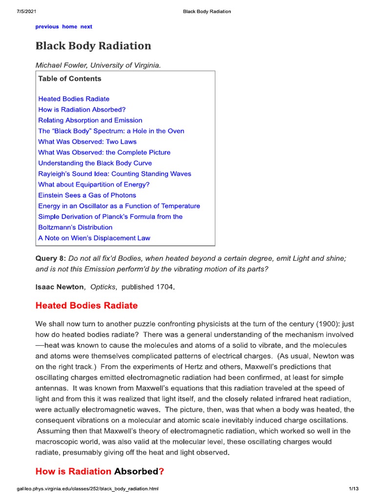 Black Body Radiation | PDF