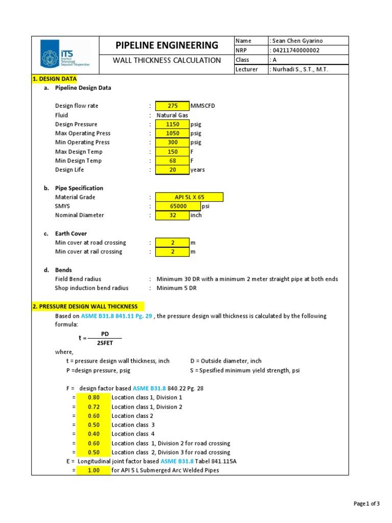 Pipeline wall thickness calculation | PDF | Pipe (Fluid Conveyance) | Gases