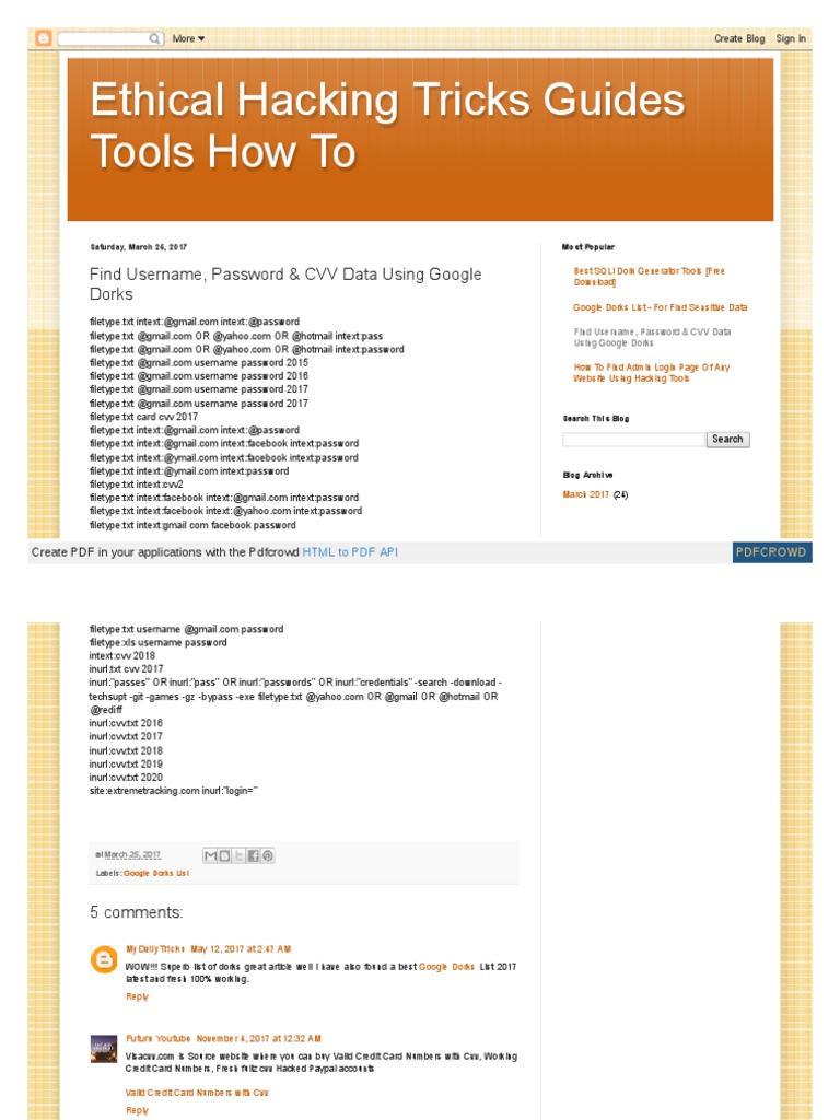 Find Username, Password & CVV Data Using Google Dorks | PDF