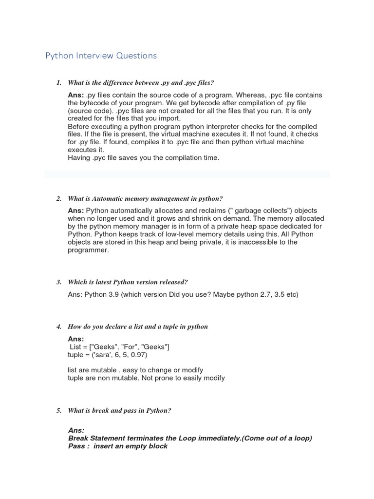 Python Interview Questions and Answers | PDF | Namespace | Python (Programming Language)