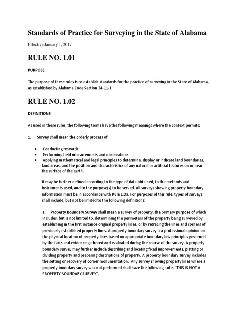 Standards of Practice For Surveying in The State of Alabama: Purpose ...