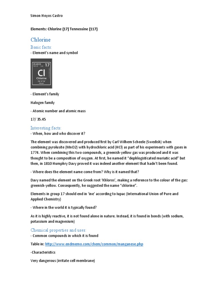 Chlorine: Basic Facts | PDF | Chlorine | Chemical Elements