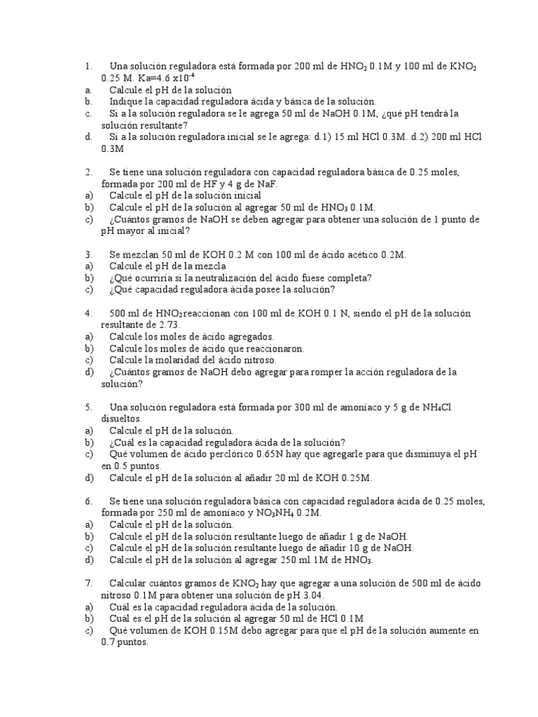 Reguladoras - Ejercicios Integradores | PDF | Ácido | Ph