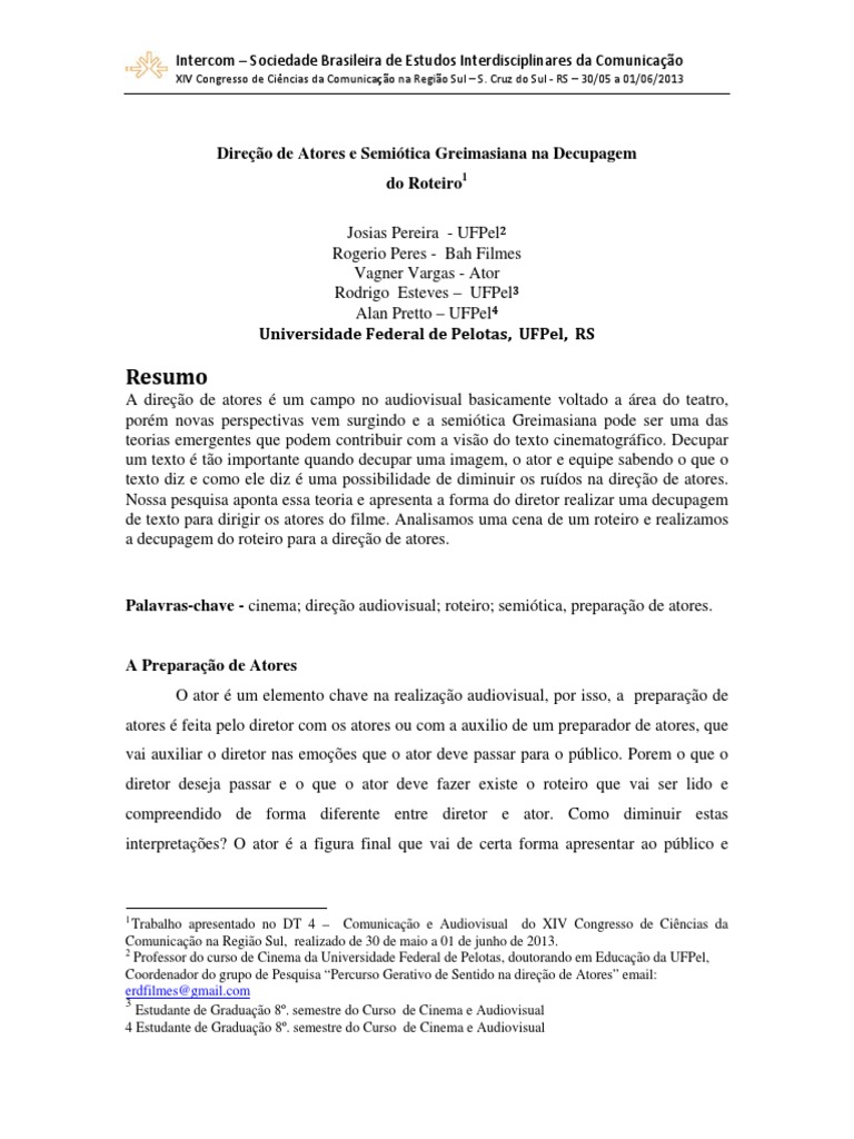 Direcao de Atores e Semiotica Greimasian | PDF | Roteiro | Ator