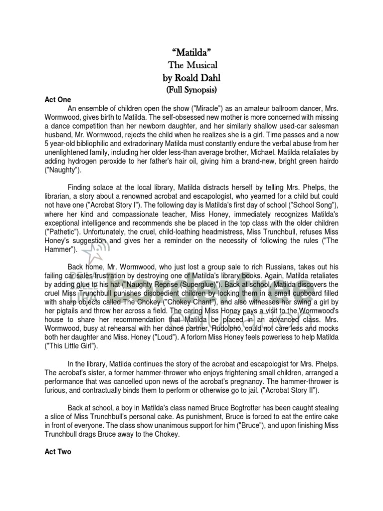 MATILDA The Musical | PDF | Musical Theatre Awards | Entertainment ...