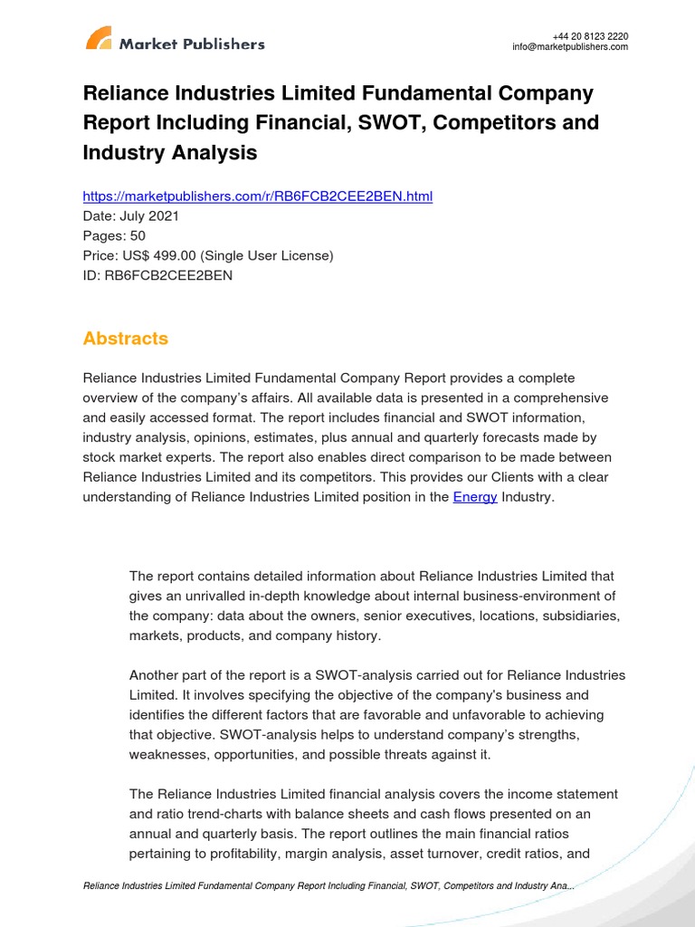 Reliance Industries SWOT & Financial Report | PDF | Swot Analysis ...