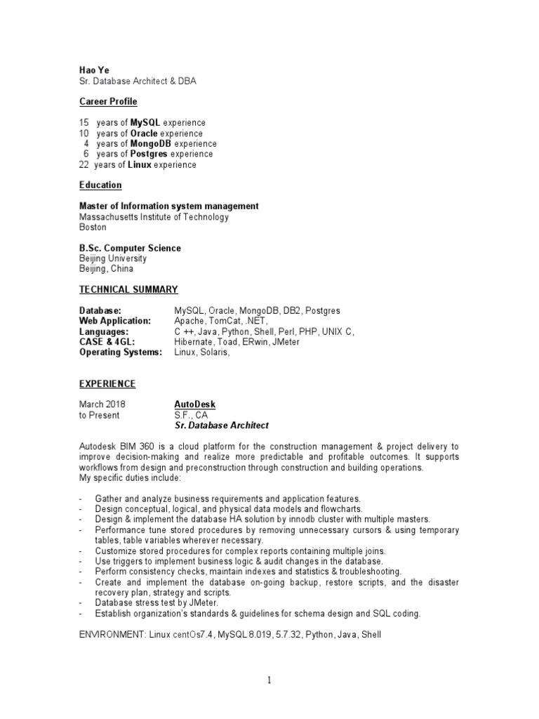 A Database Expert with Extensive Experience Across Multiple Platforms ...