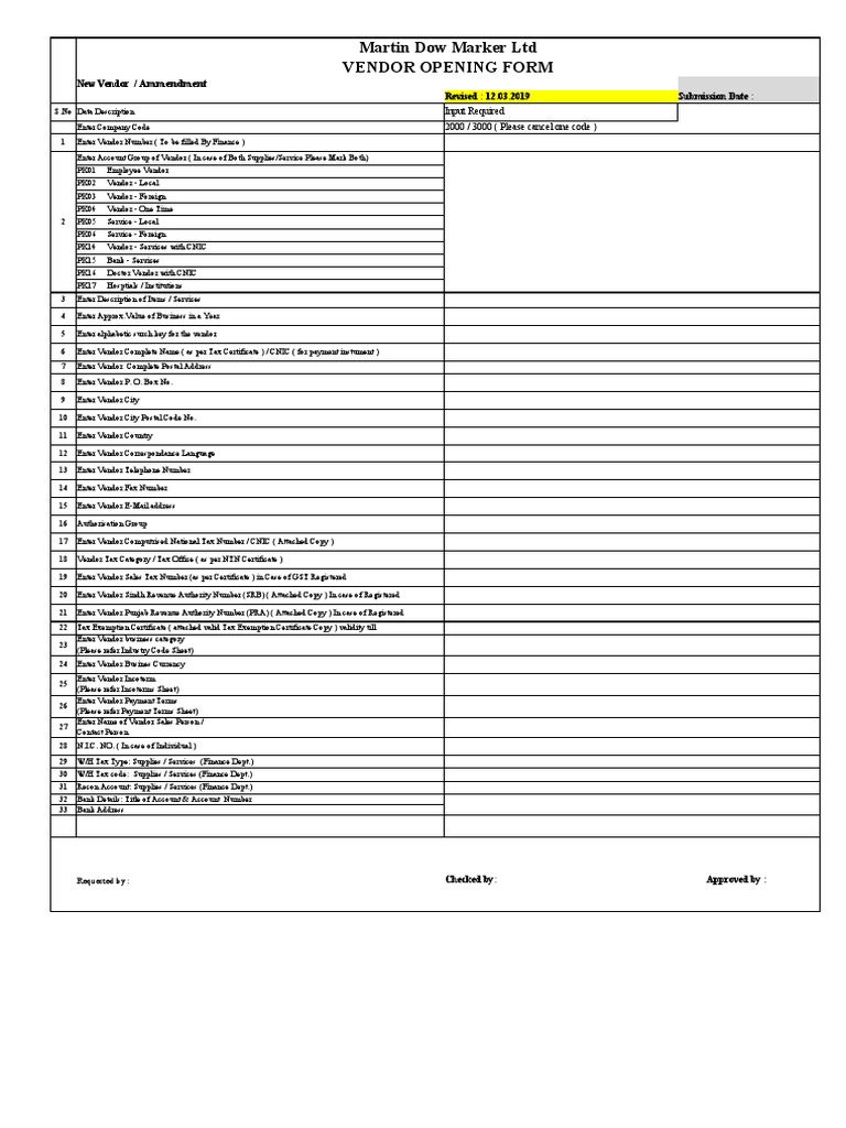 Vendor Opening Form - Format REVISED | PDF | Payments | Taxes