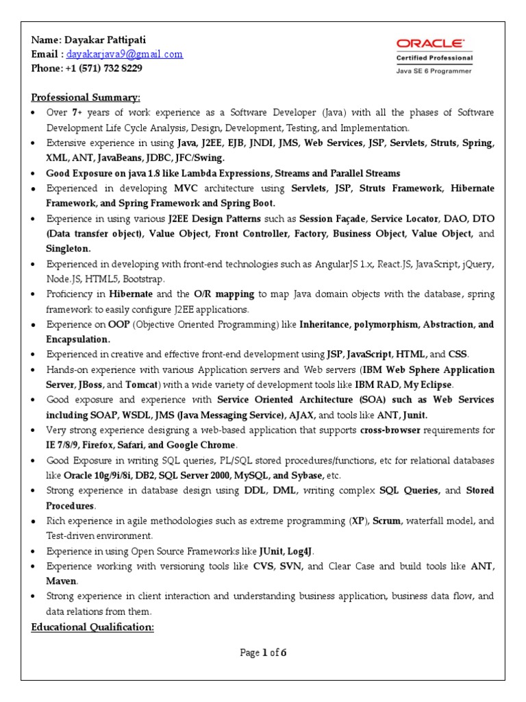 Dayakar JAVA J2EE Resume | PDF | Spring Framework | Web Service Dayakar JAVA J2EE Resume | PDF | Spring Framework | Web Service