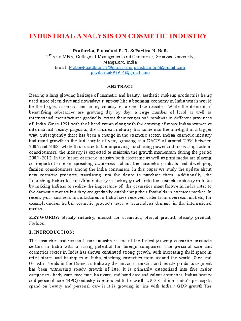A Study On Cosmetic Industry | PDF | Olfaction | Cosmetics