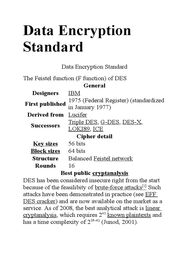 DES Encryption Standard History | PDF | Cryptography | Applied Mathematics