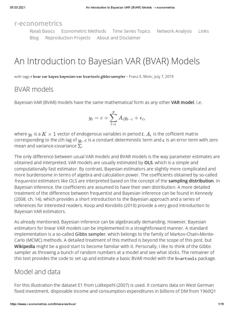 An Introduction To Bayesian VAR (BVAR) Models R-Econometrics | PDF ...