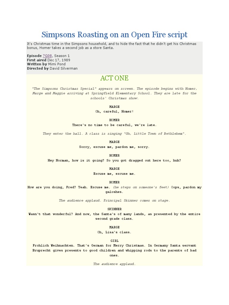 Simpsons Roasting On An Open Fire Script: Act One | PDF | Bart Simpson ...