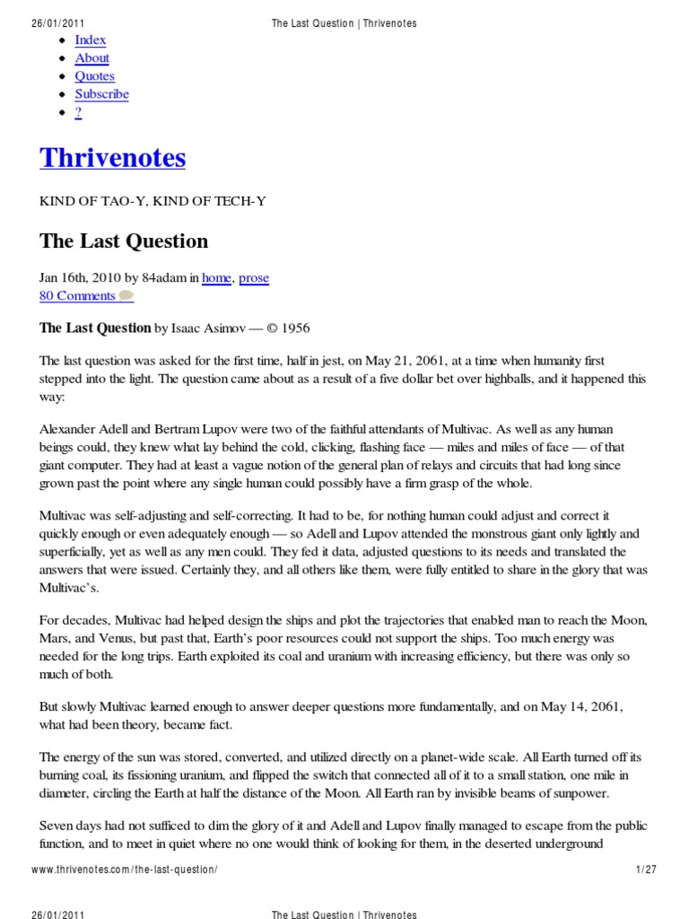 The Last Question - Thrivenotes | PDF | Galaxy | Isaac Asimov