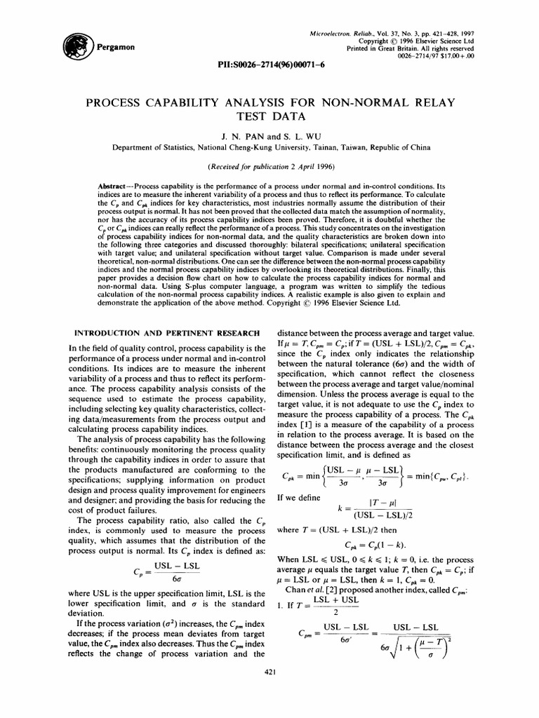 (1997) Process Capability Analysis For Non-Normal Relay Test Data | PDF ...