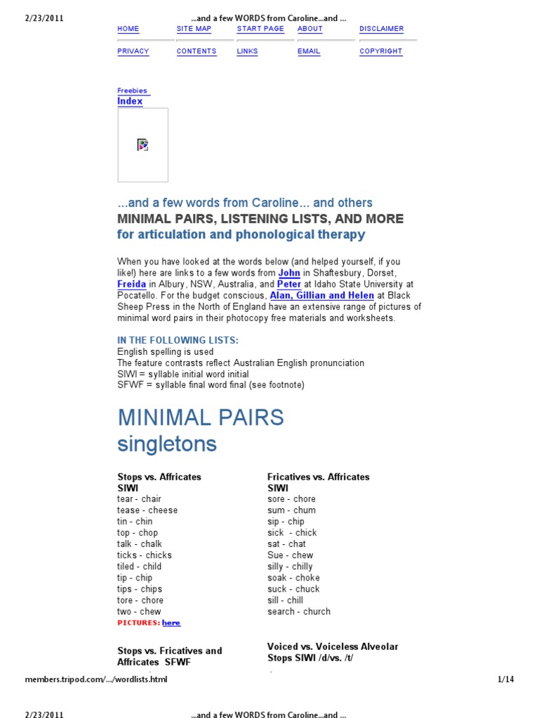 Minimal Pairs Wordlist | PDF | Syllable | Word