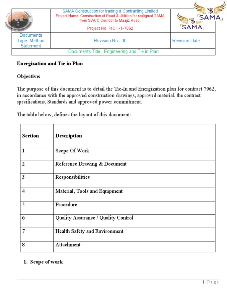Energization and Tie in Plan: Objective | PDF | Quality Assurance ...