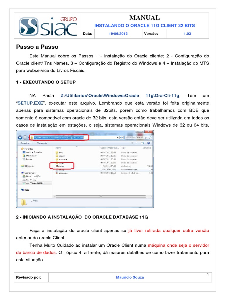Manual de Instalação Oracle Client 11g | PDF | Registro do Windows ...