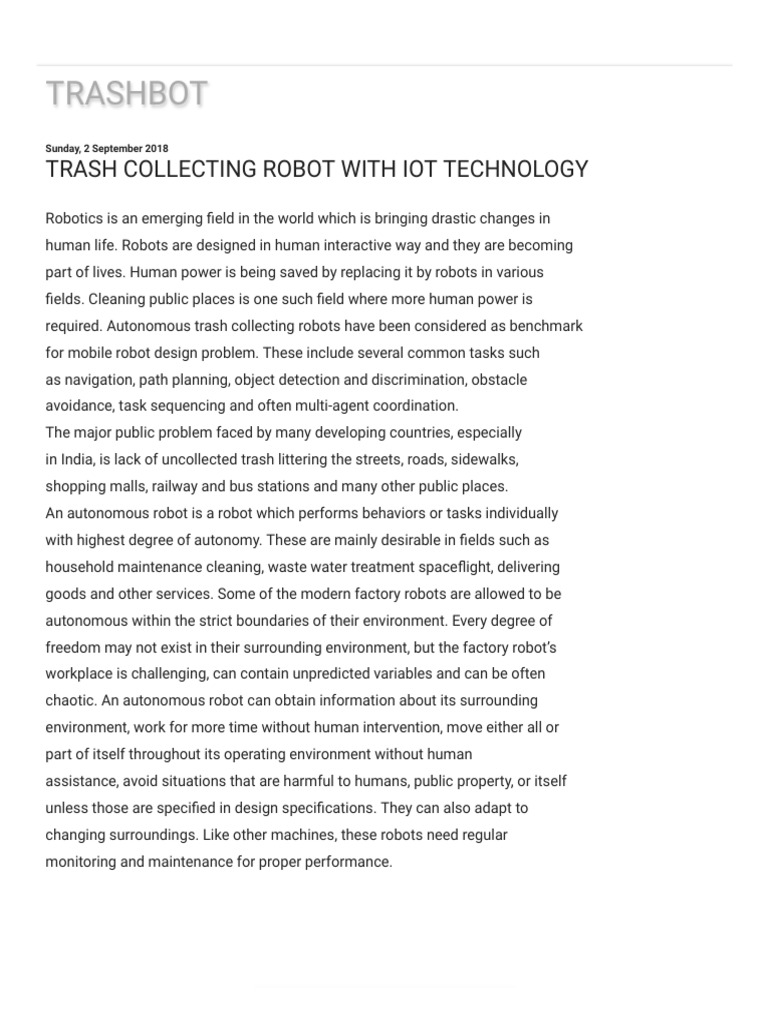 Trashbot - Trash Collecting Robot With Iot Technology | PDF | Robot ...