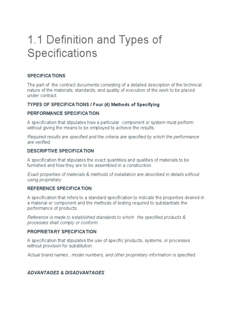 1.1 Definition and Types of Specifications | PDF | Specification ...