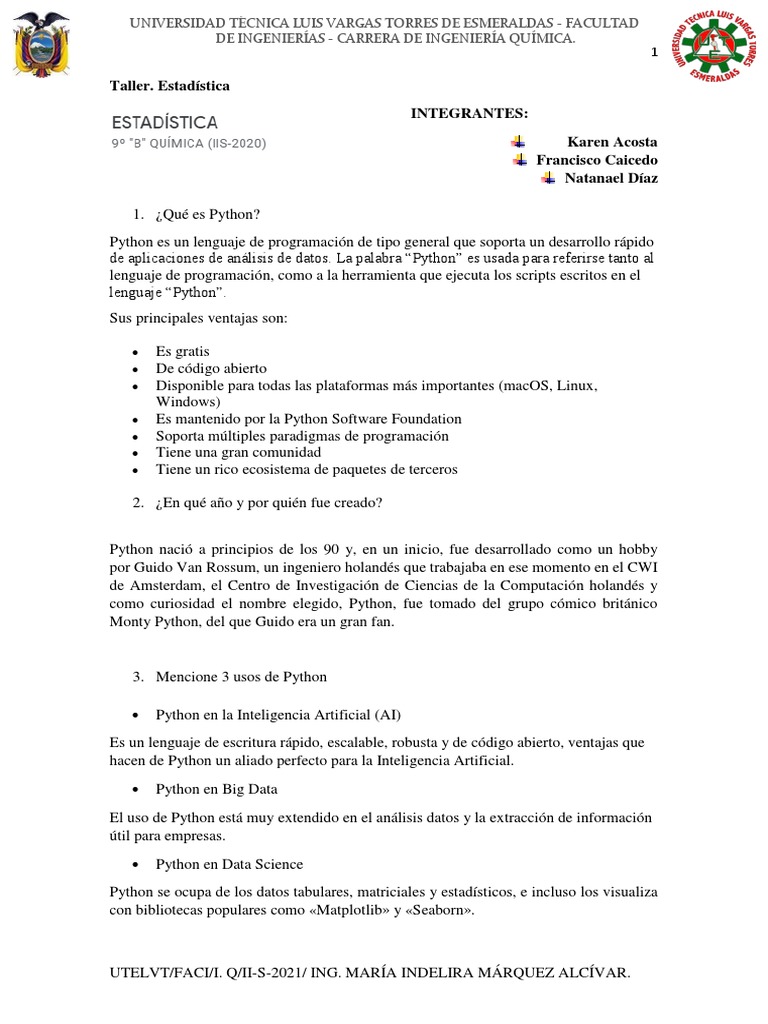 Taller - Introducción A Python | PDF | Python (lenguaje de programación ... Taller - Introducción A Python | PDF | Python (lenguaje de programación ...
