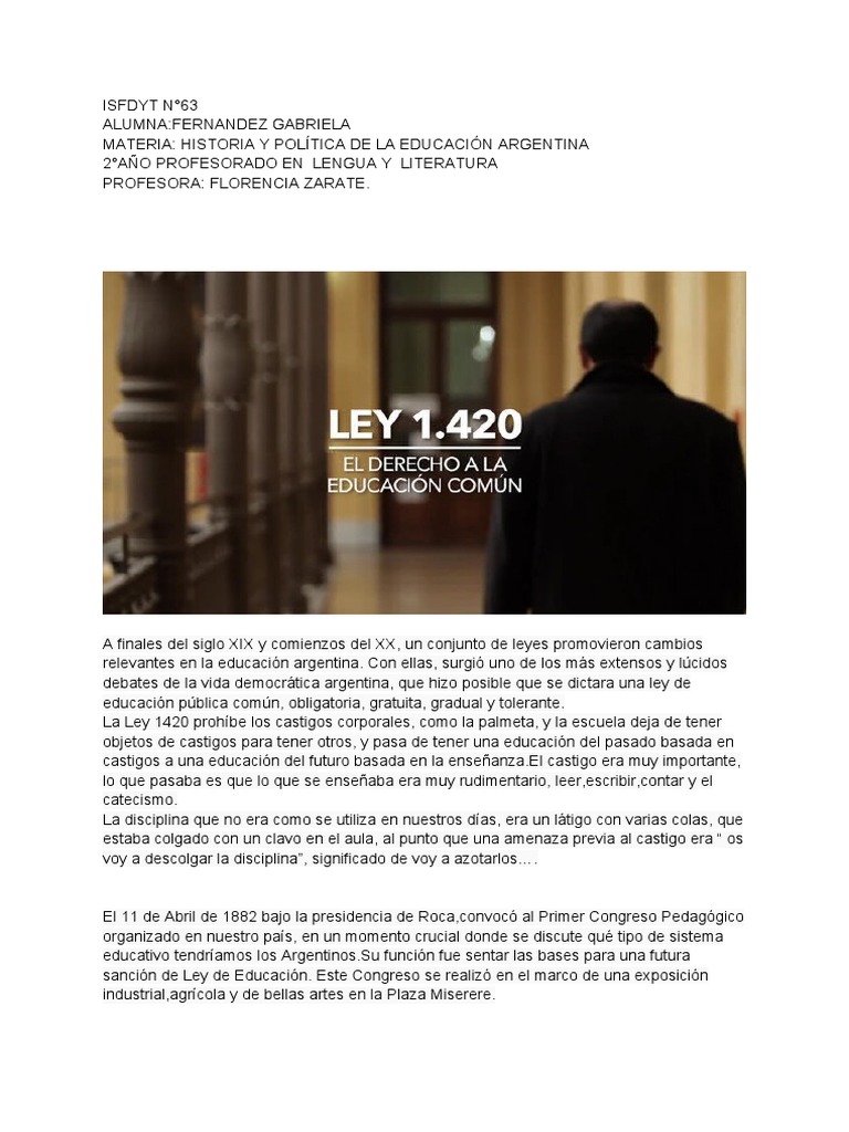 Informe de La Ley 1420 | PDF | Laicismo | Iglesia Católica