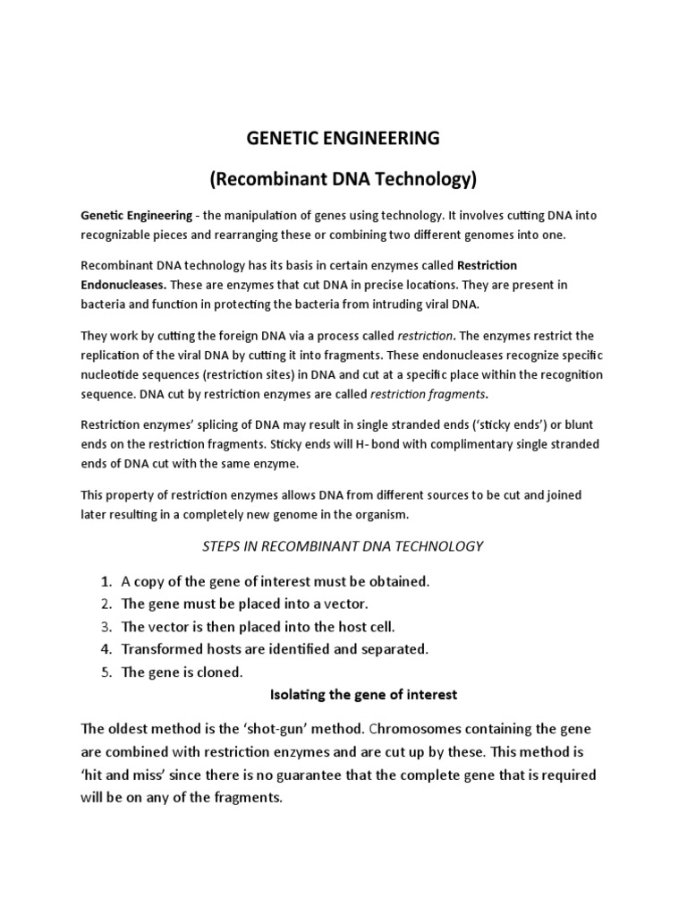 Genetic Engineering (Recombinant DNA Technology) | PDF | Plasmid ...