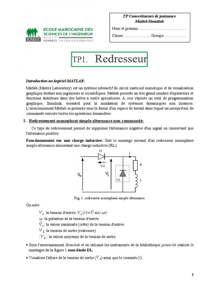Introduction à MATLAB et redresseurs électriques | PDF | Redresseur ...