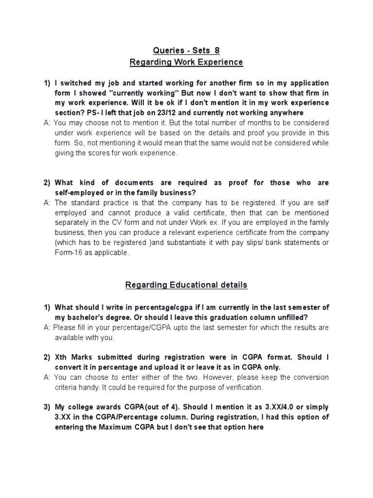 Queries Related To IIFT CV Form - Set 8 | PDF | Business