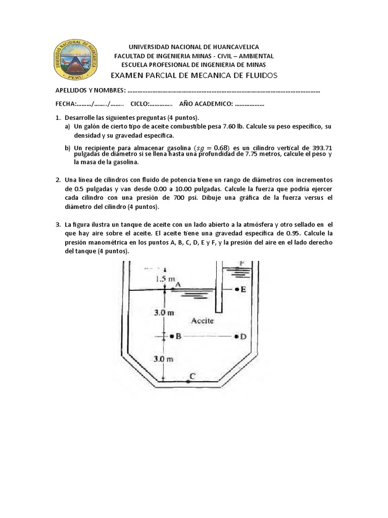Examen Parcial de Mecanica de Fluidos Minas 2021-I | PDF | Tecnología