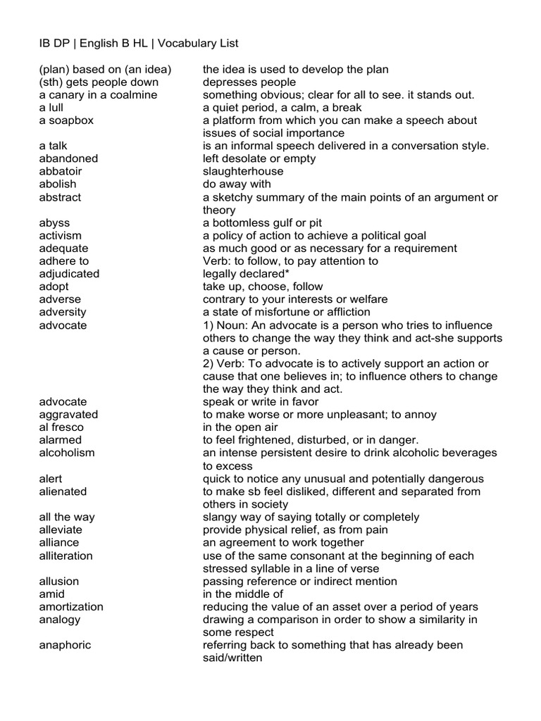 IB DP - English B HL - Vocabulary List | PDF | Climate Engineering ...