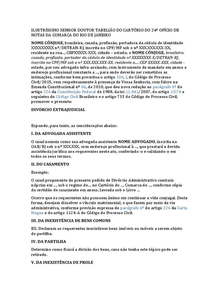 Modelo Divorcio Extrajudicial | PDF | Divórcio | Casamento