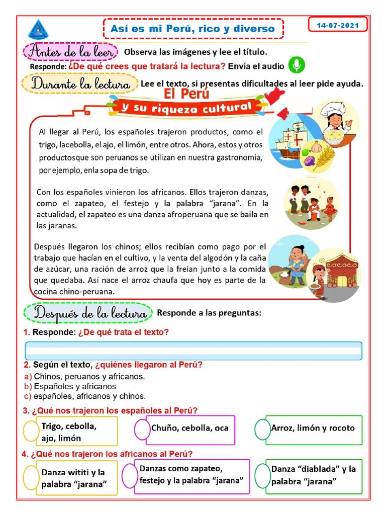 Ficha de Comprensión Así Es Mi Perú, Rico y Diverso | PDF