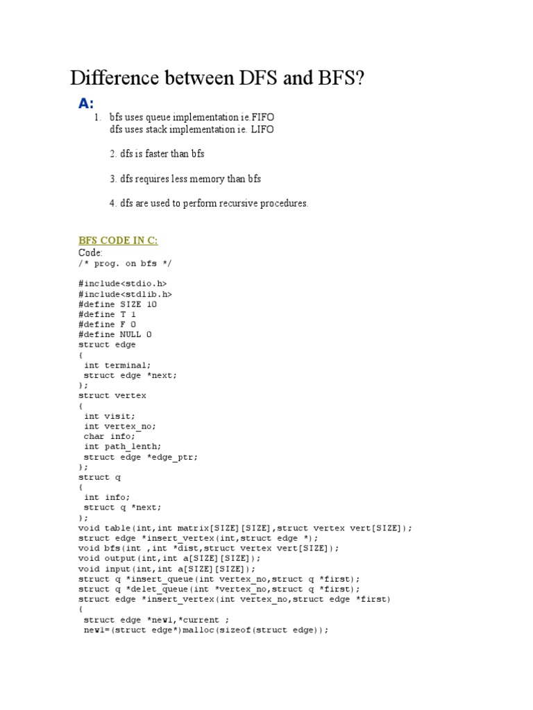 Difference Between DFS and BFS? | PDF | Algorithms | Mathematical Relations