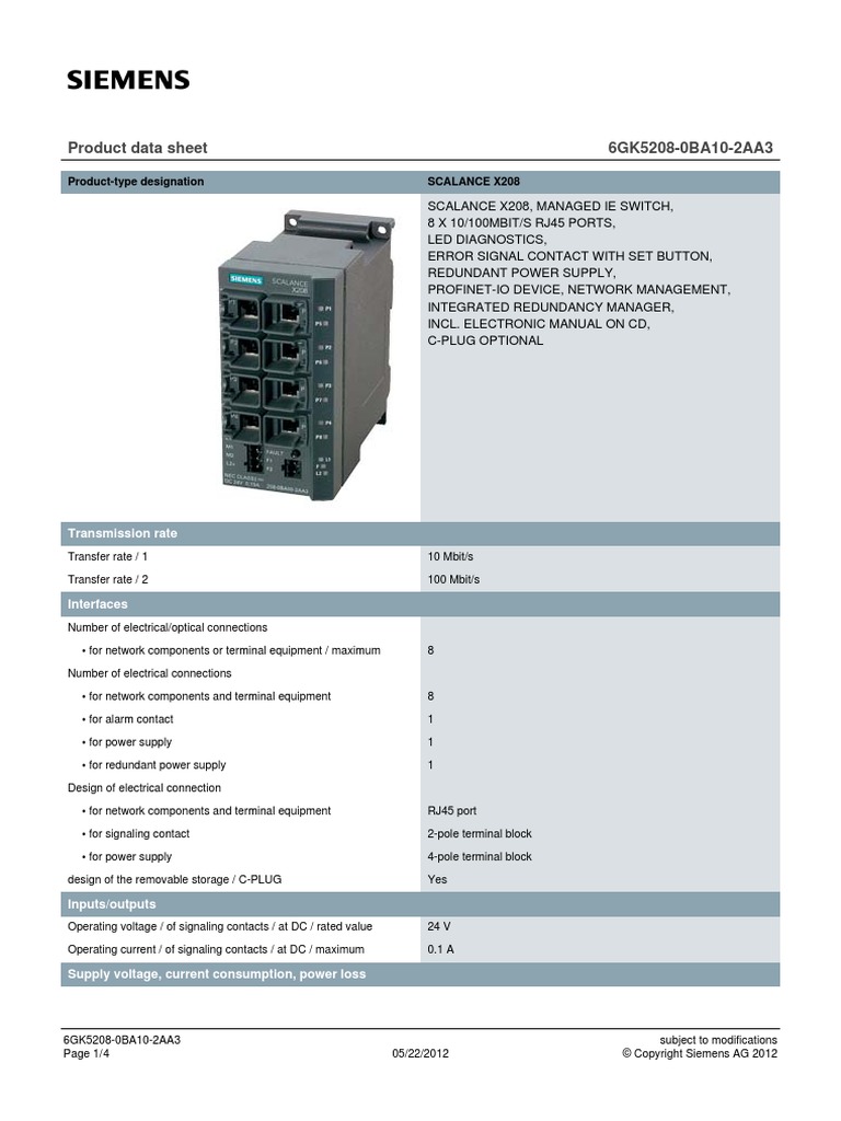 Product Data Sheet 6GK5208-0BA10-2AA3: Product-Type Designation ...