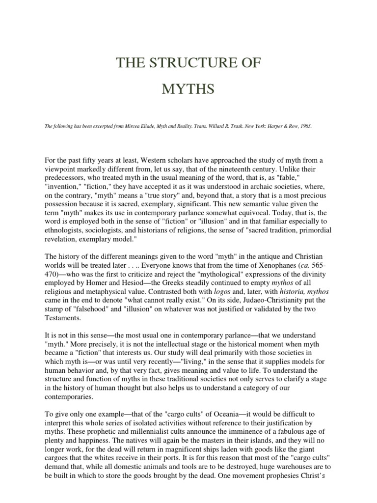 Eliade The Structure of Myths | PDF | Cultural Anthropology | Religion ...