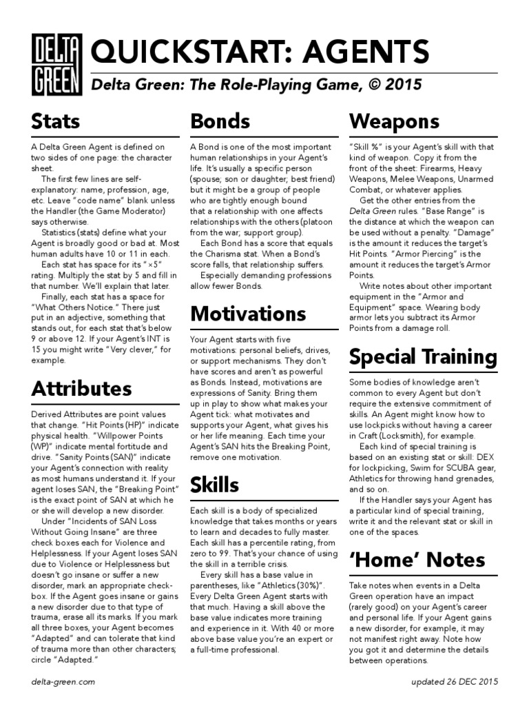 Delta Green RPG Quickstart Guide | PDF | Mental Disorder ...