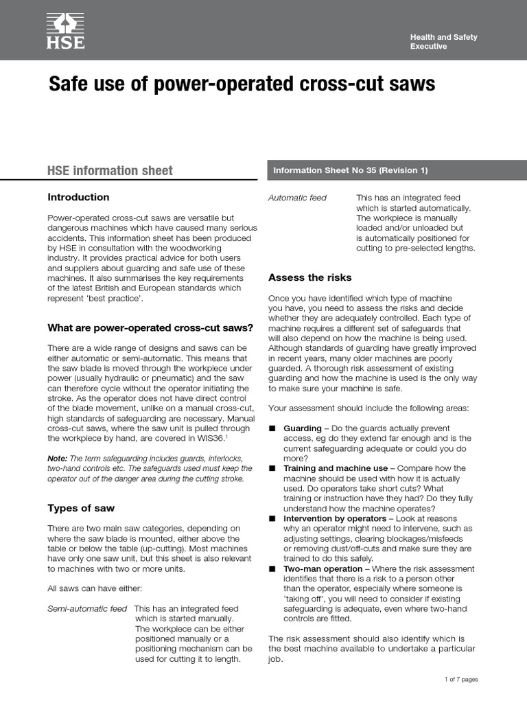 Safe Use of Power-Operated Cross-Cut Saws: HSE Information Sheet ...