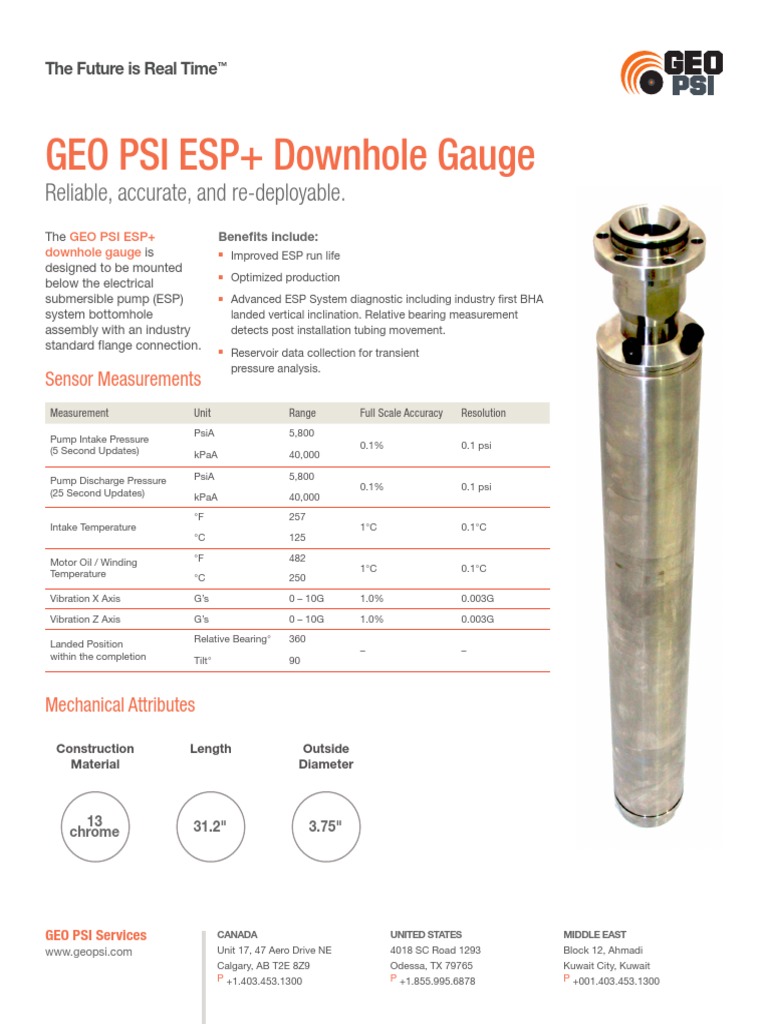 GEO PSI ESP+ Downhole Gauge: Reliable, Accurate, and Re-Deployable ...