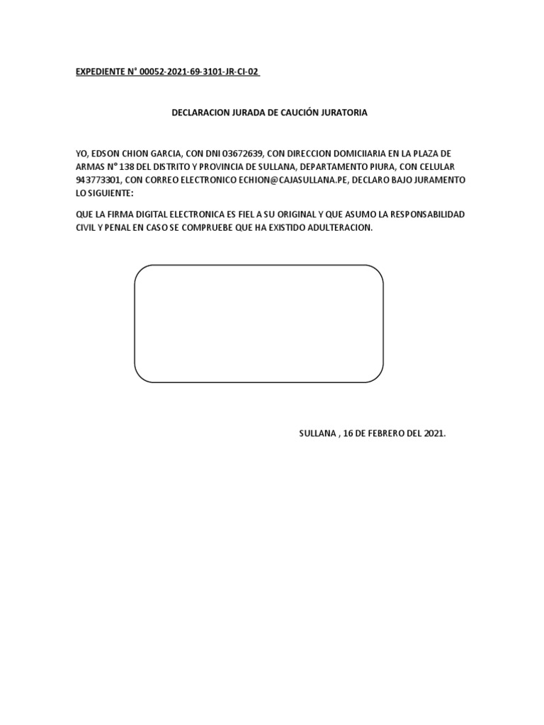 Declaracion Jurada Edson Chion Timana Lopez Pedro Jose | PDF | Derecho