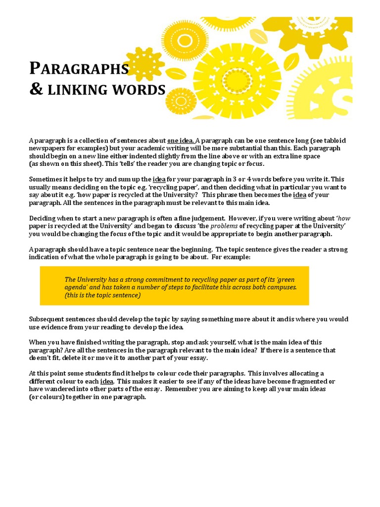 Paragraphs &linking Words | PDF | Paragraph | Sentence (Linguistics)