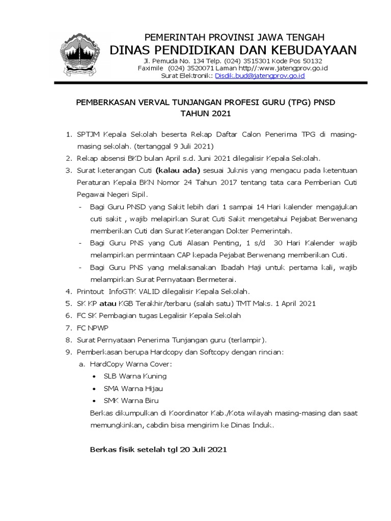 Kab. Wonogiri U Pemberkasan TPG PNSD TW-II TA 2021 | PDF