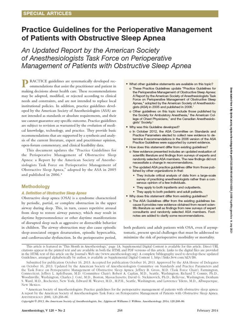 Practice Guidelines For The Perioperative Management of Patients With ...