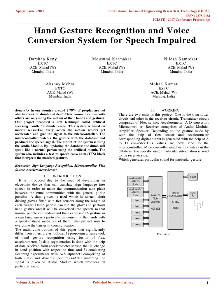 Hand Gesture Recognition and Voice Conversion System For Speech ...