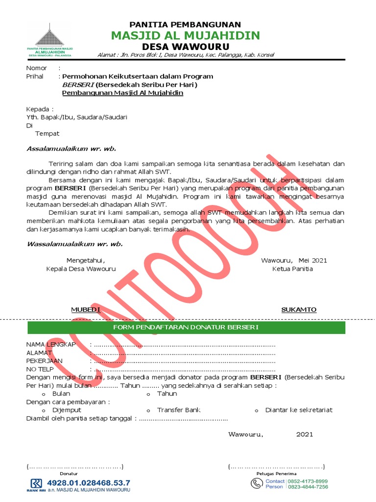Blangko Tarikan Iuran Masjid | PDF